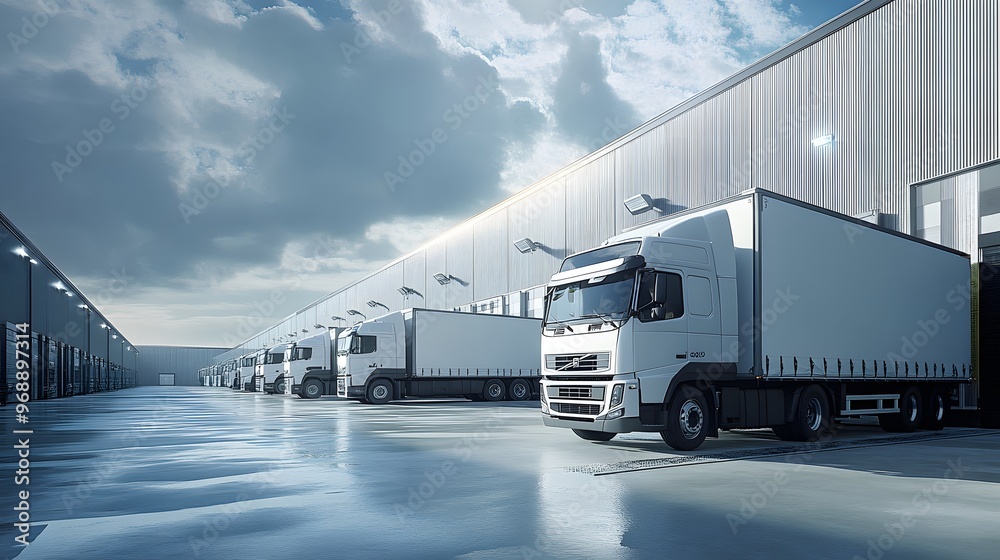 35. A fleet of refrigerated trucks being loaded at a cold storage ...