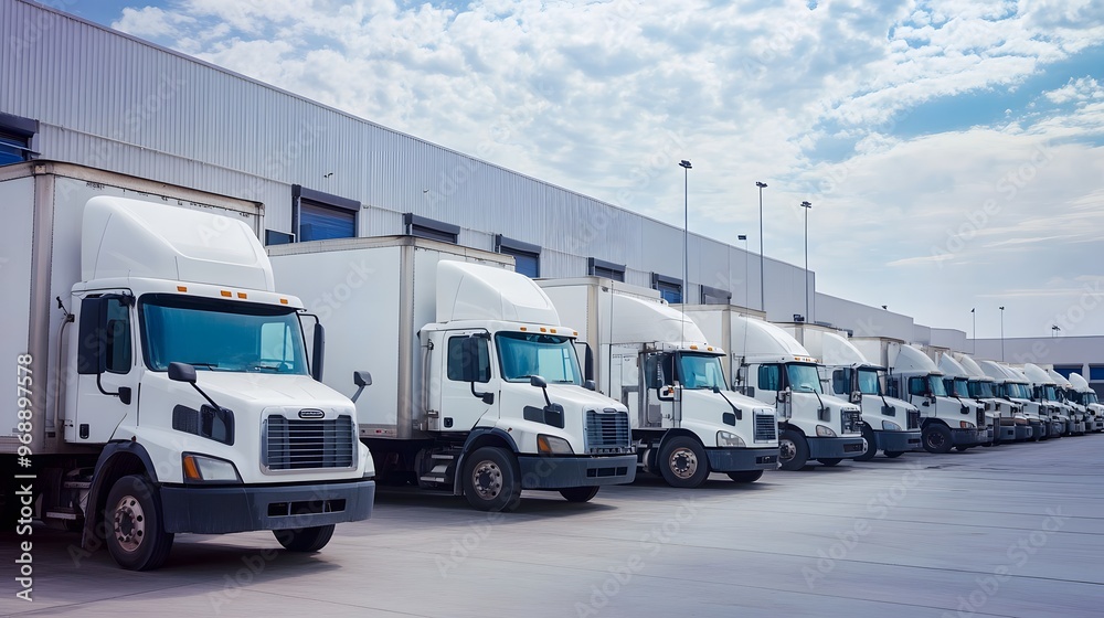 35. A fleet of refrigerated trucks being loaded at a cold storage ...
