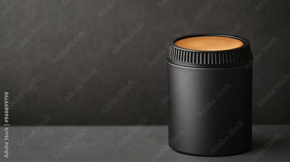 Coffee capsules in a sleek, matte black container, luxury packaging ...