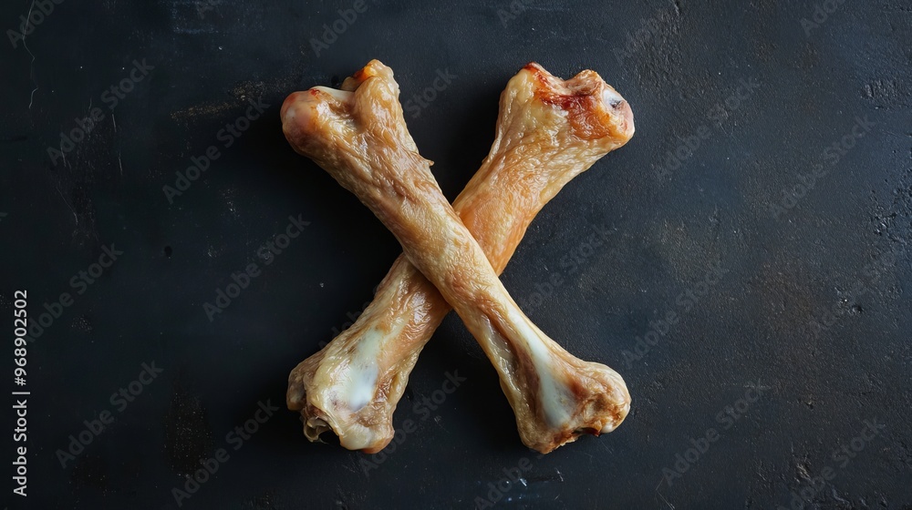 two crossed chicken bones forming the letter X on a dark background ...