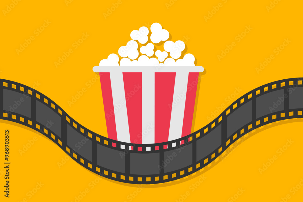 Popcorn box package. Big film strip line. Red white pop corn box icon ...
