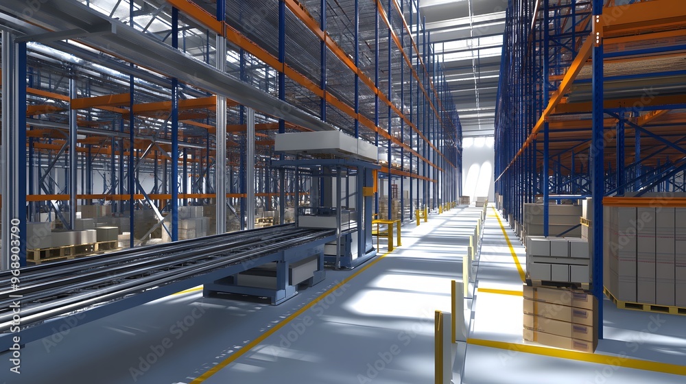 17. A warehouse with a mix of pallet racks and automated picking ...