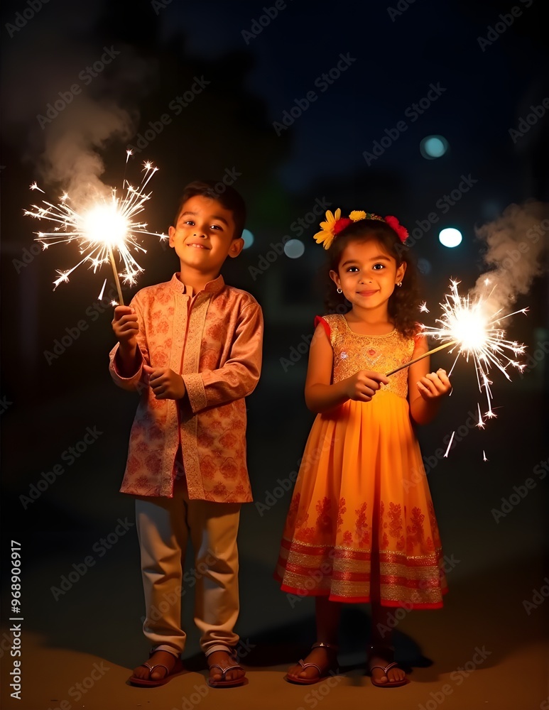 Diwali with kids, children holding oil lamps (diyas) and Burning ...