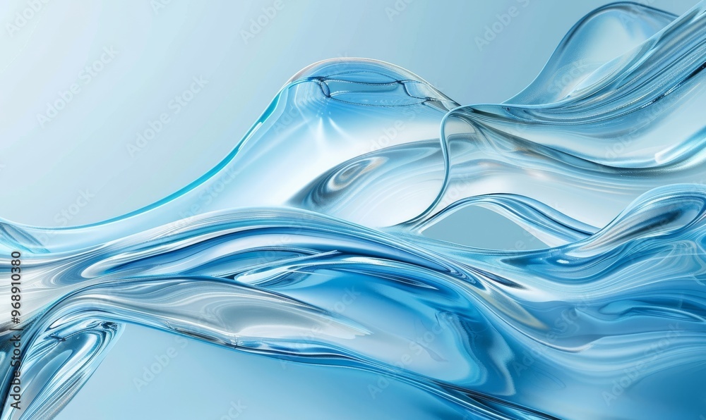 3D render of abstract glass waves with smooth curves and glassy texture ...