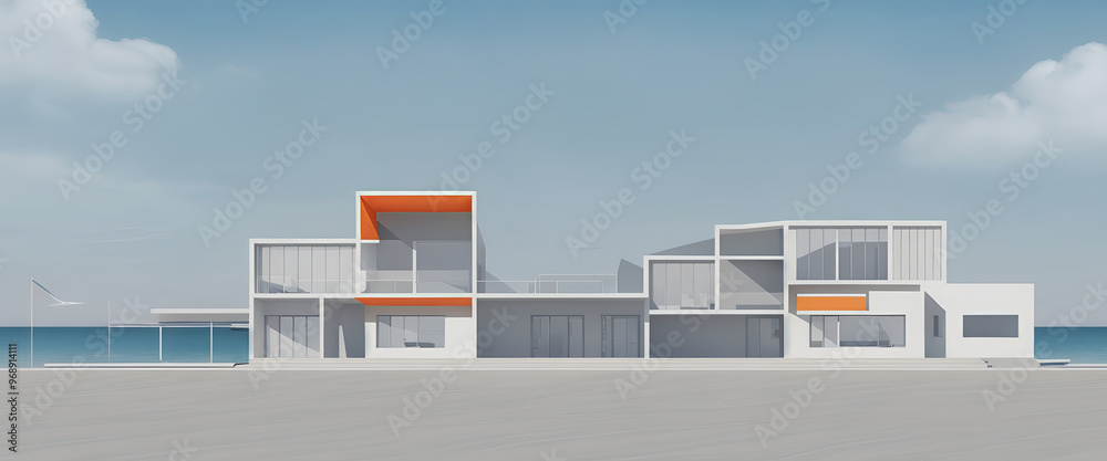 Illustrative frontal view of a new, modern and clearly architecturally ...