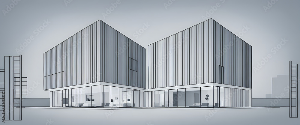 Illustrative frontal view of a new, modern and clearly architecturally ...
