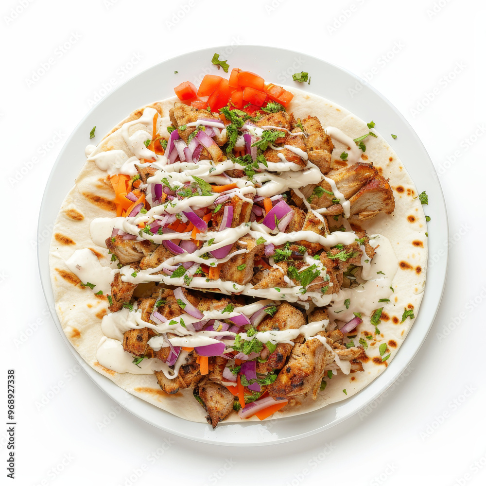 Professionally photographed top view of a delicious shawarma plate with ...