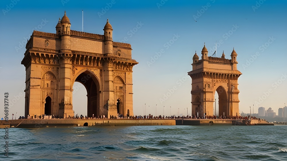 Wide shot of the iconic Gateway of India monument in Mumbai ...