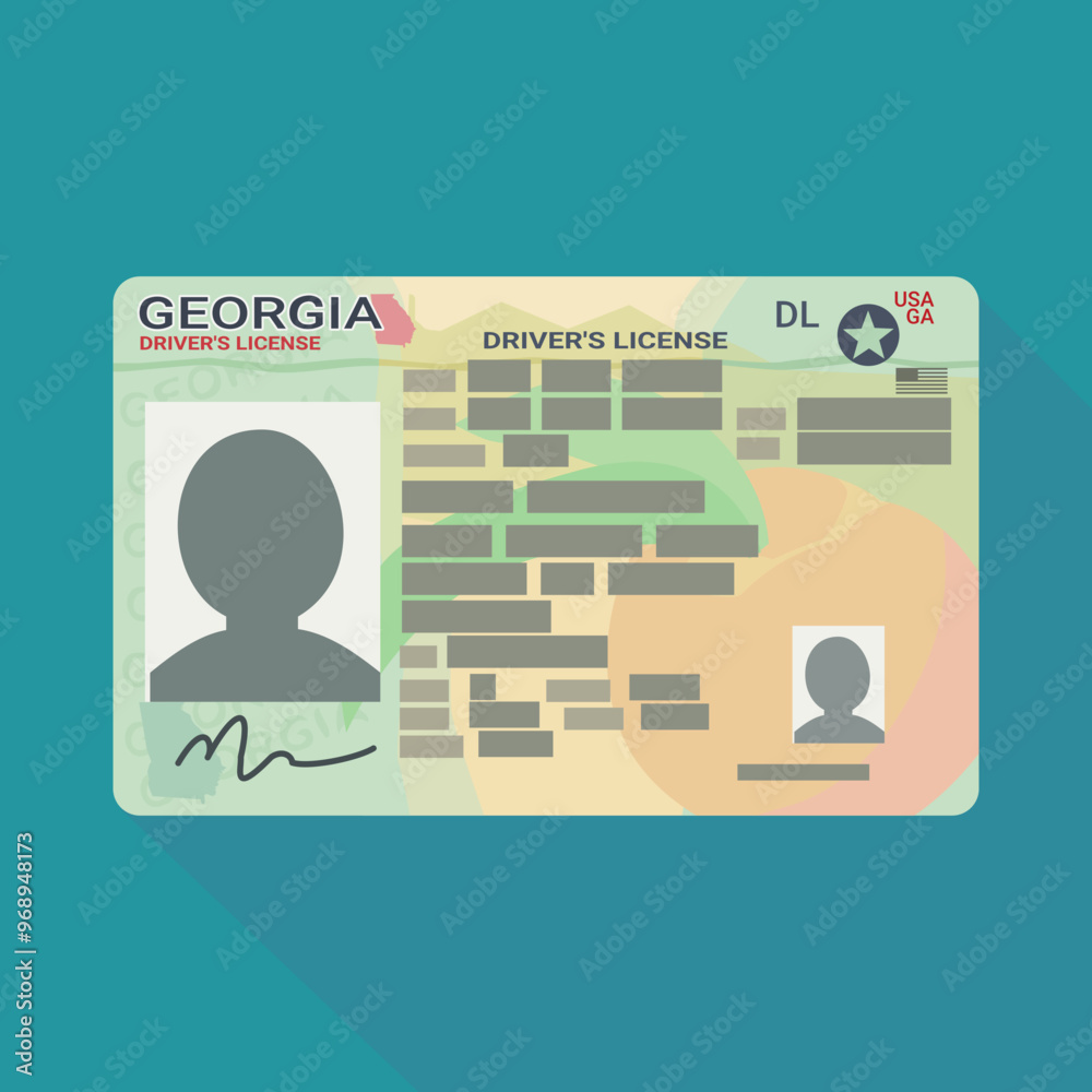 Georgia state driver's license in flat design style on blue background ...