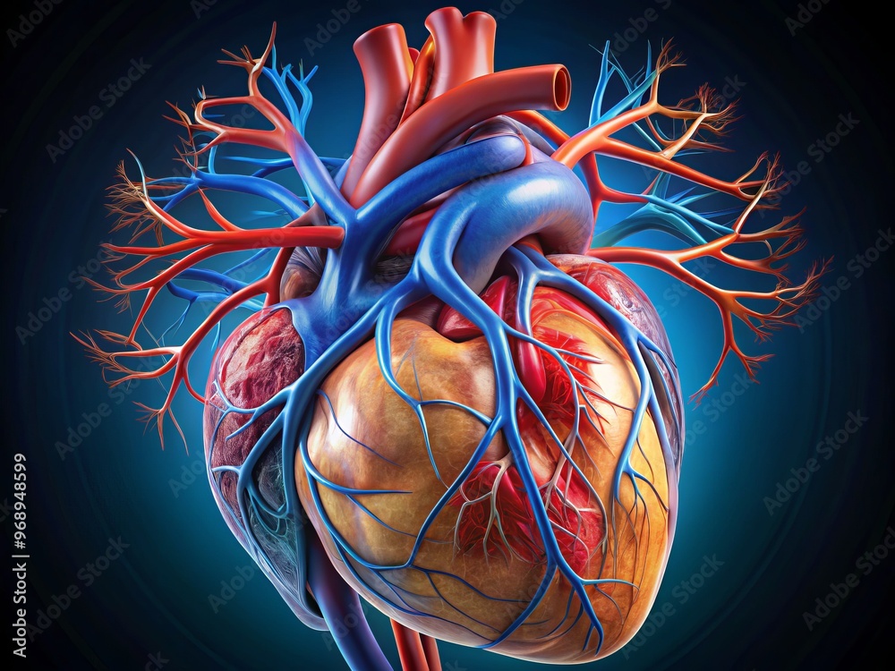 Detailed rendering of human heart's atria and ventricles with valves ...