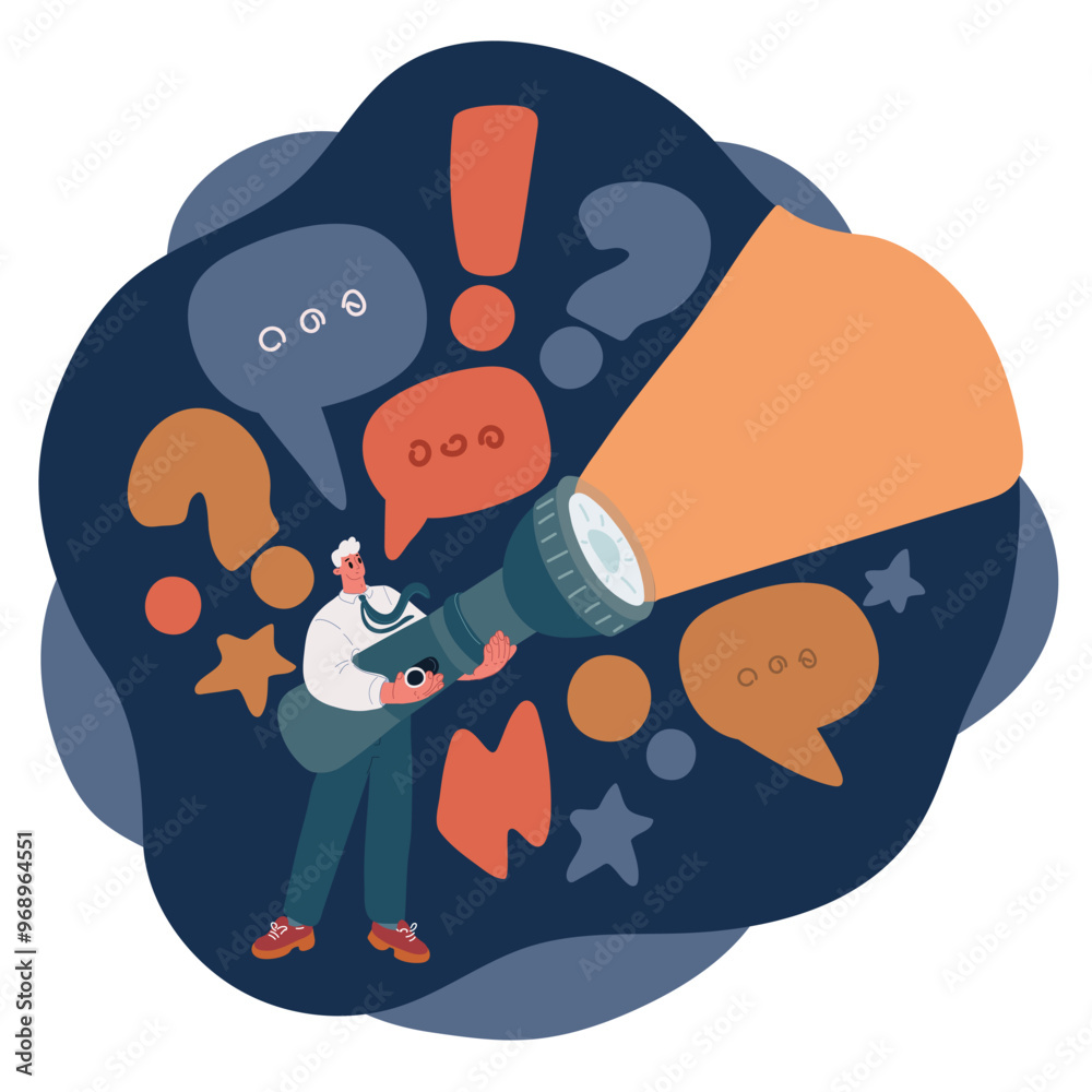 Cartoon Vector Illustration of a Businessman Holding a Large Flashlight ...