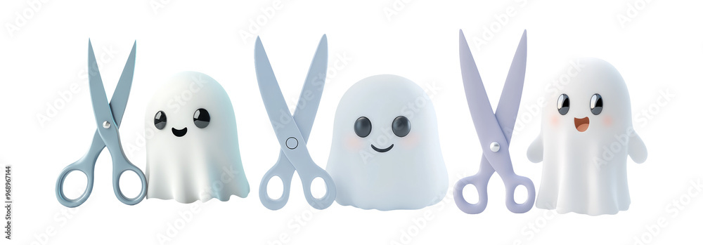 Cute ghost and scissors set isolated on transparent background ...