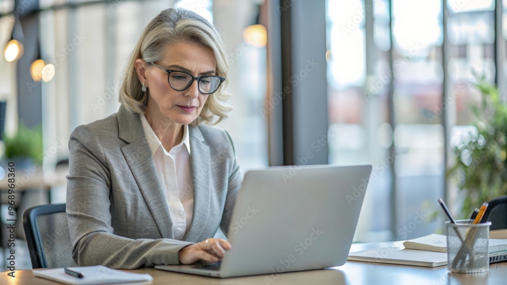 Serious busy mature middle aged professional business woman, older lady ...