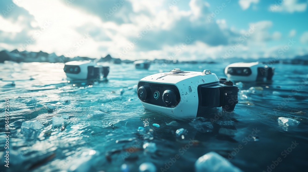 Autonomous AI-driven ocean cleanup drones removing plastic from waterways: AI-guided machines ...