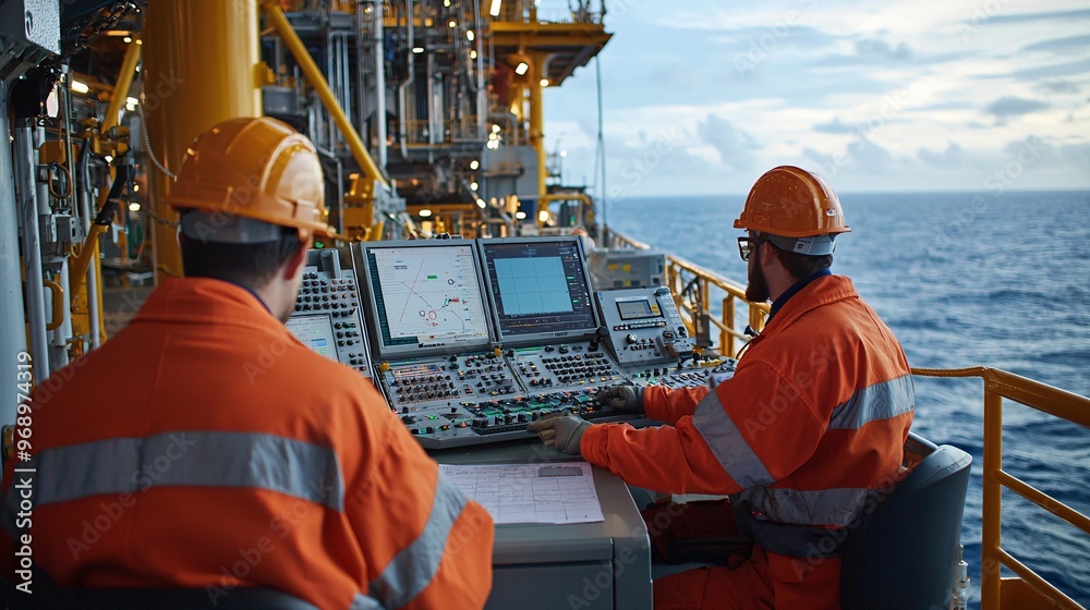 Offshore Oil Rig Workers Monitoring Operations. Stock Photo | Adobe Stock