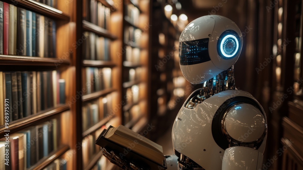 Futuristic AI-powered autonomous public libraries with robotic ...