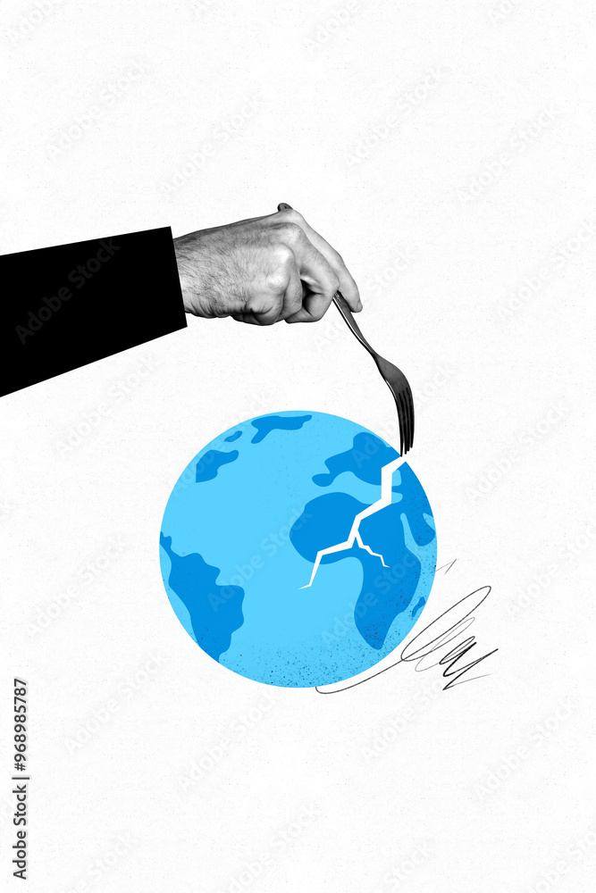 Vertical image collage human hand body fragment fork crack collapse ...