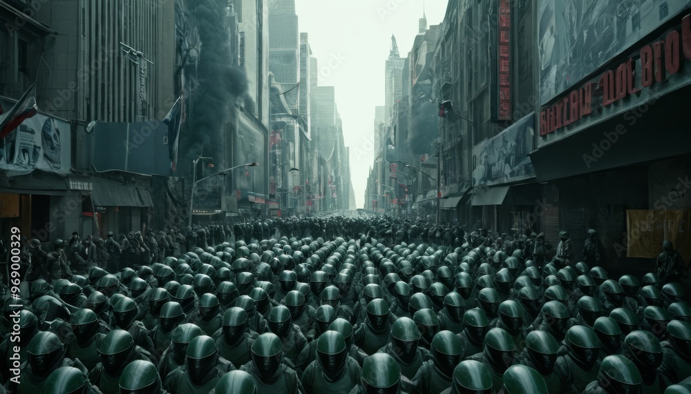 A powerful image of a large group of soldiers in uniform, marching ...