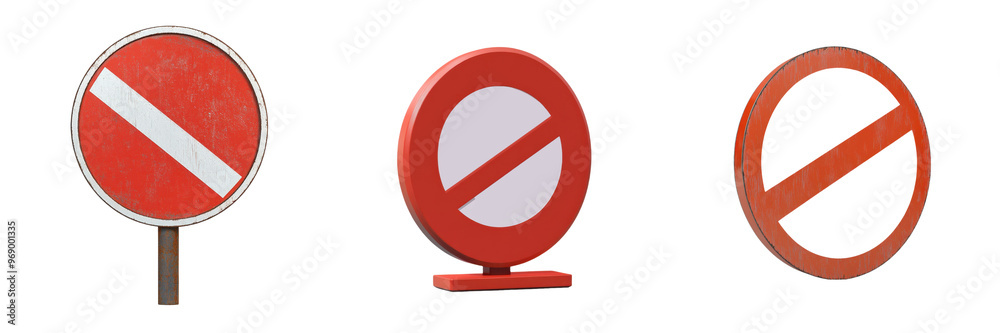 Three different no entry road signs. One is circular with a white ...