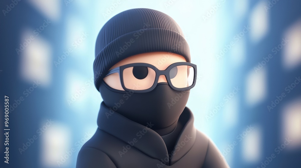 Cartoon thief wearing mask and glasses in city A cartoon thief ...