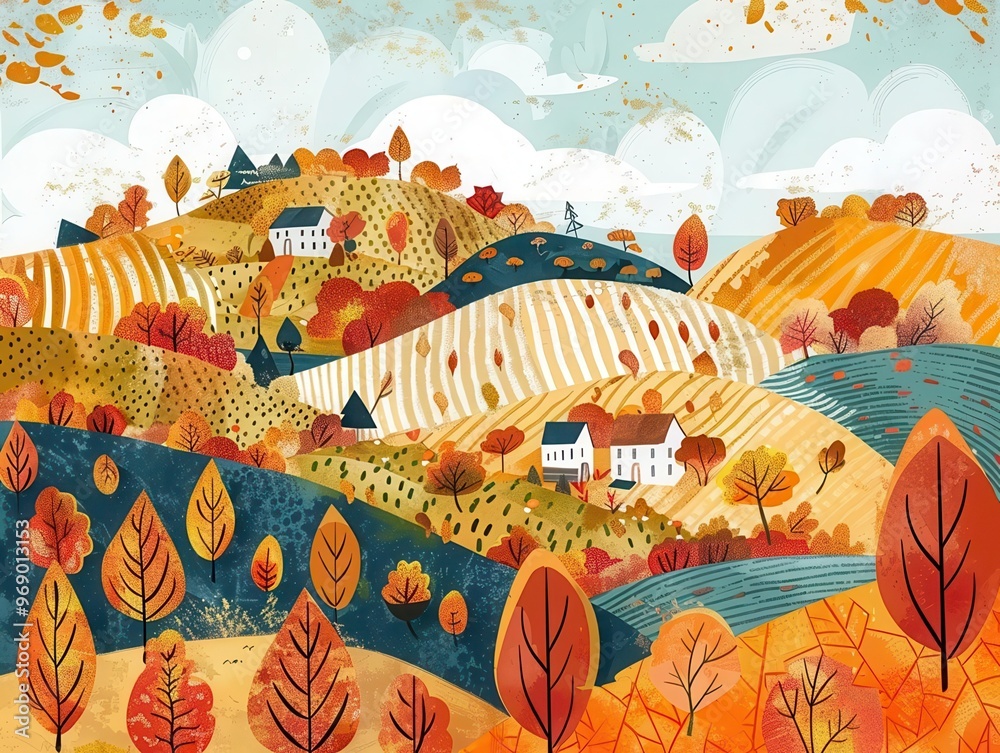 15 United States harvest festival flat design bird's-eye view autumn ...
