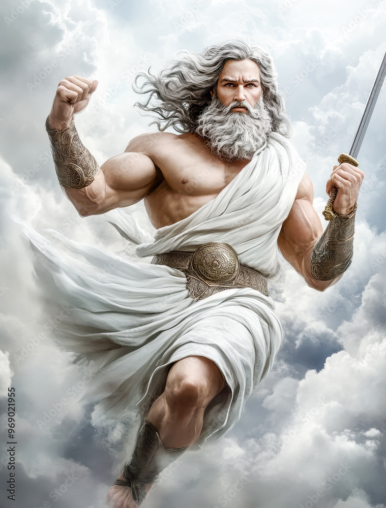 Zeus, the Mighty Greek God of Thunder in Majestic Pose Amidst the ...