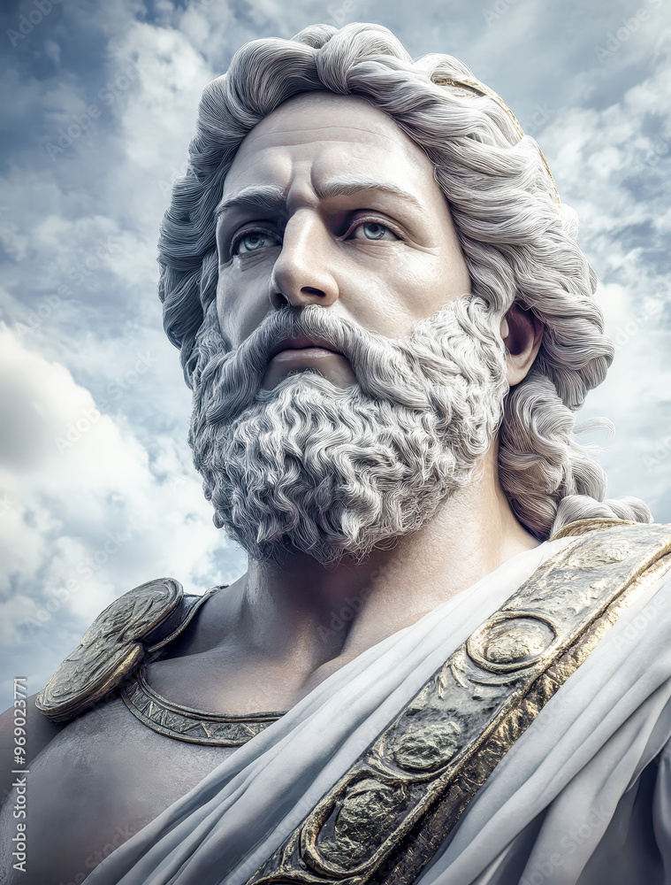Zeus, the Mighty Greek God of Thunder in Majestic Pose Amidst the ...