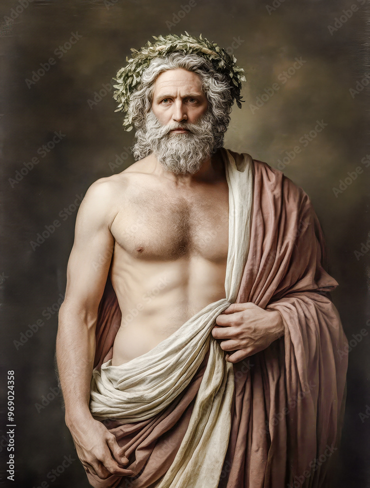 Zeus, the Mighty Greek God of Thunder in Majestic Pose Amidst the ...