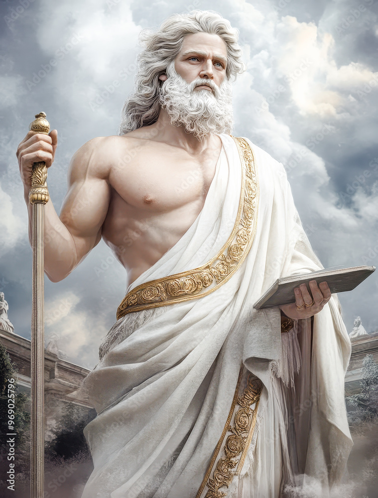 Zeus, the Mighty Greek God of Thunder in Majestic Pose Amidst the ...