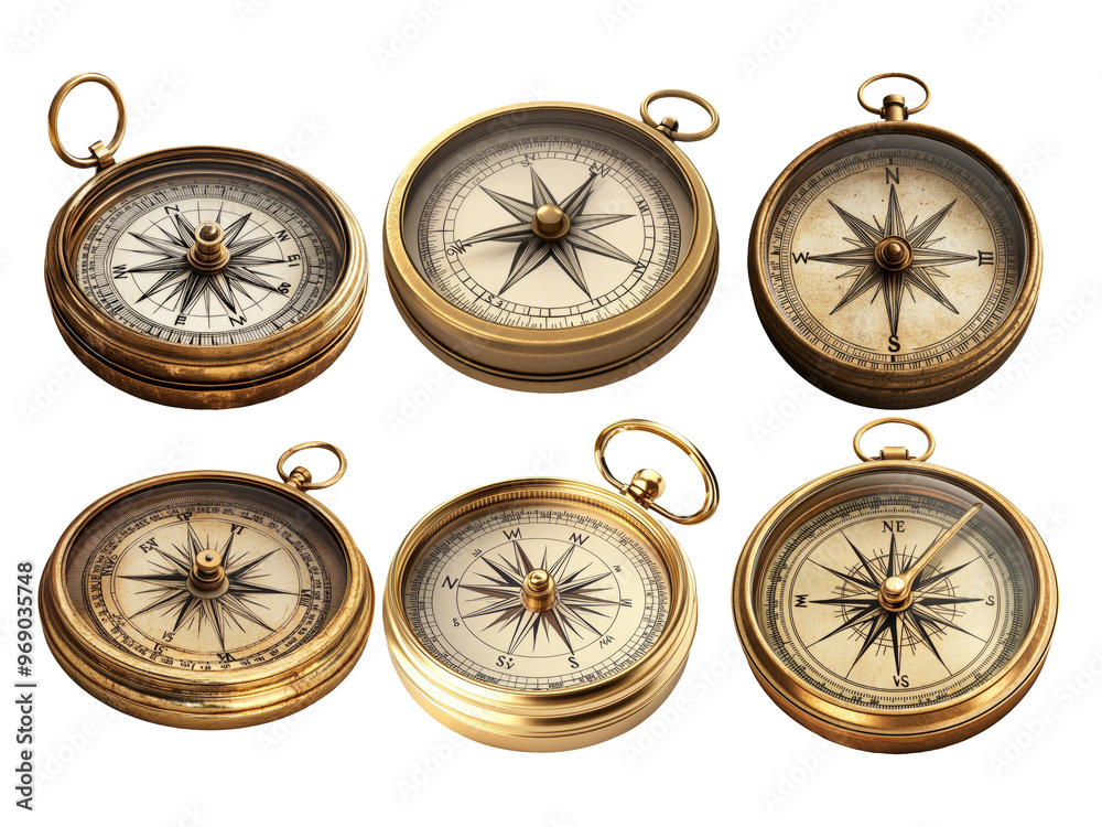 Gold compasses set isolated on transparent background with intricate ...