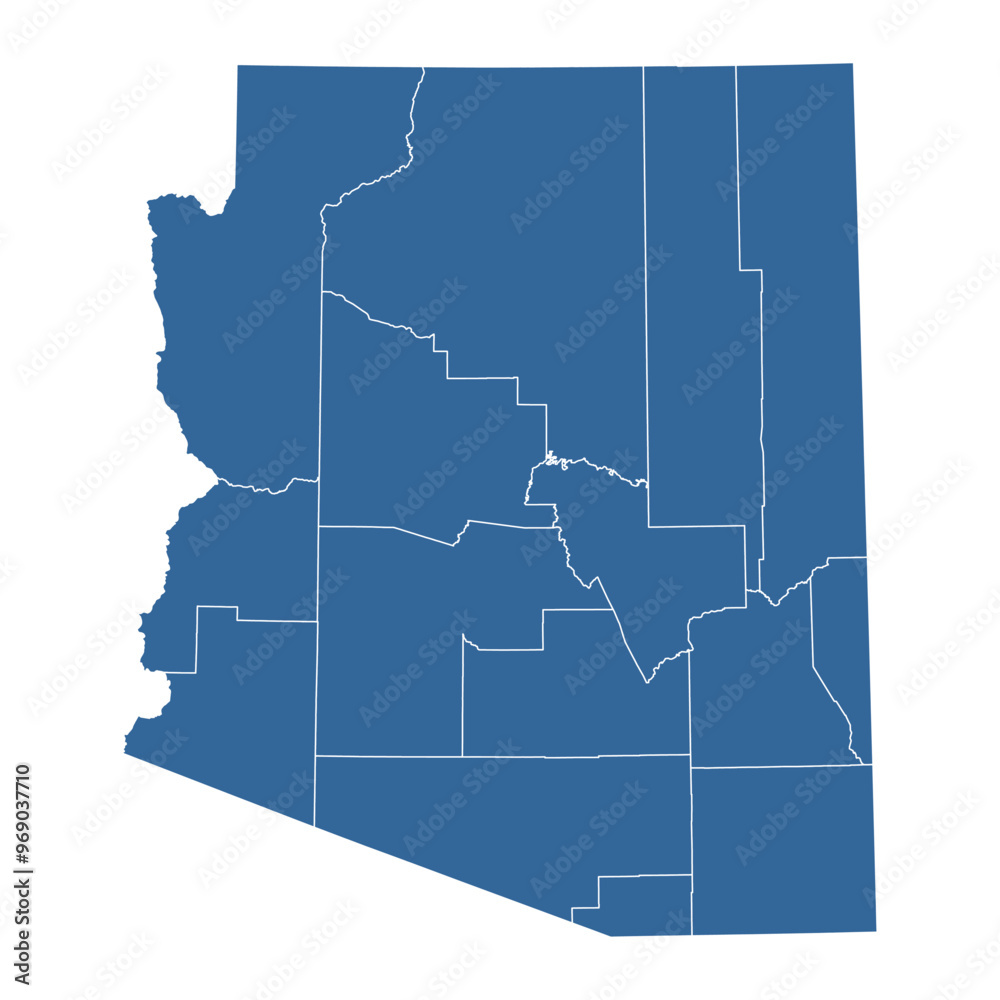 Vector outline map of Arizona state divided into counties Stock Vector ...