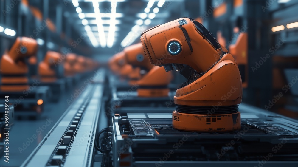 Futuristic AI-powered smart factories with fully autonomous production ...