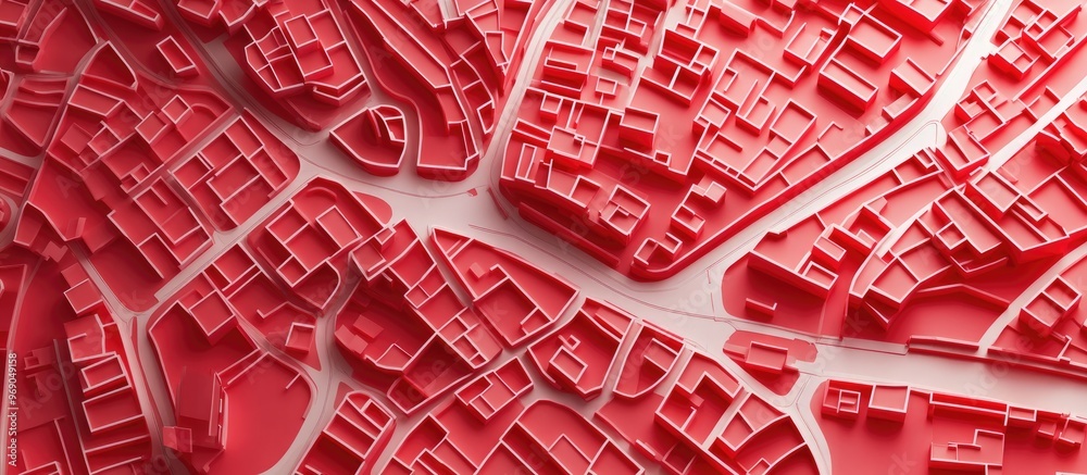 Stylized street map design featuring white lines on a vibrant red ...