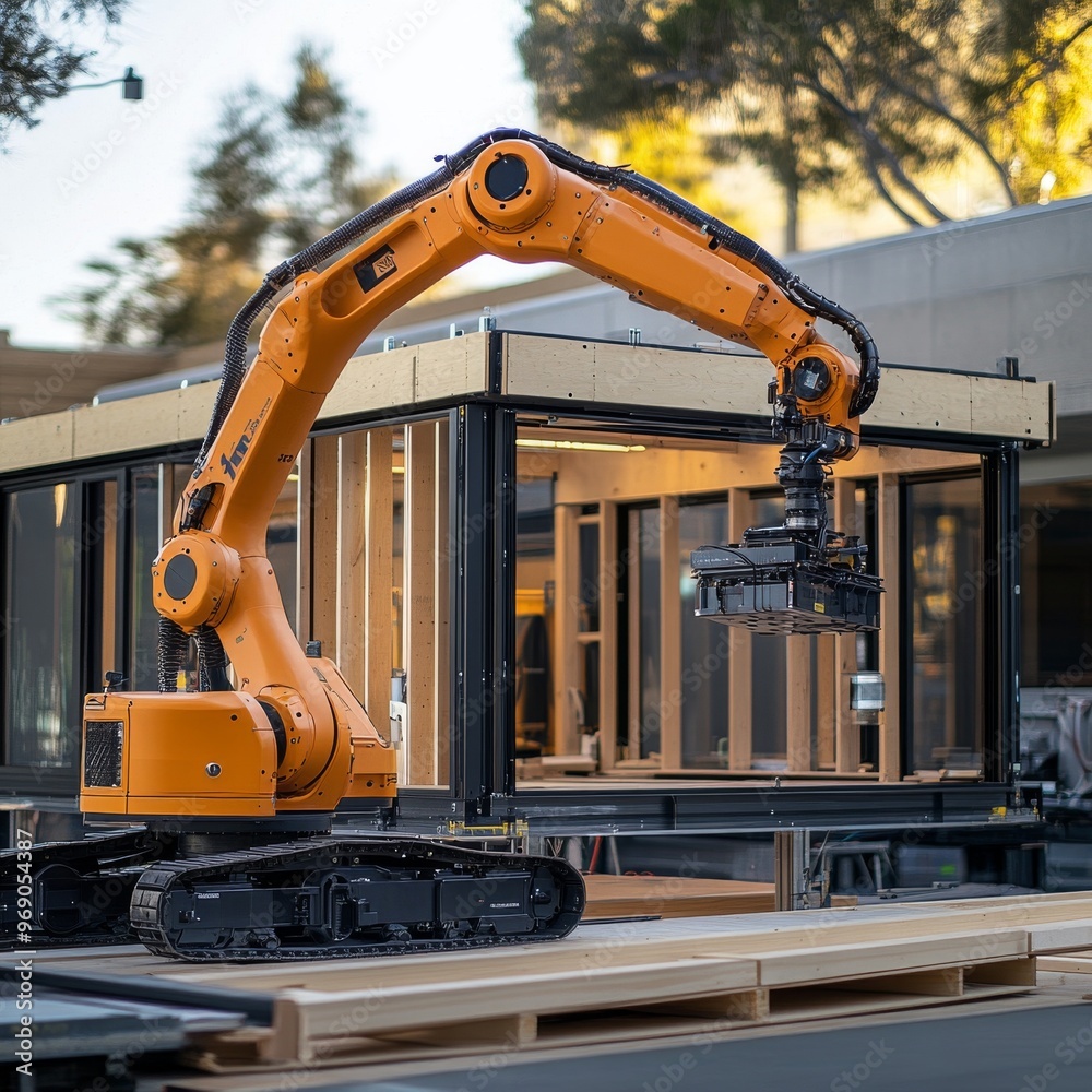 Autonomous AI-powered construction bots assembling modular homes in ... Autonomous AI-powered construction bots assembling modular homes in ...
