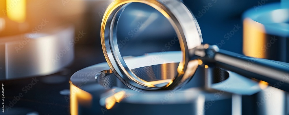 Magnifying glass focused on a tiny defect in a manufactured part ...