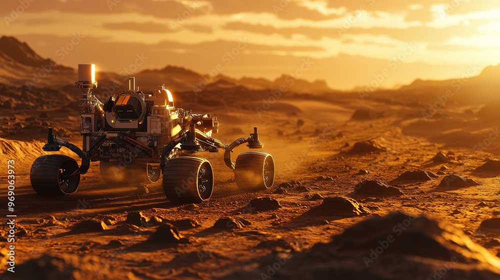 Autonomous AI-powered exploration rovers analyzing Martian terrain for ...