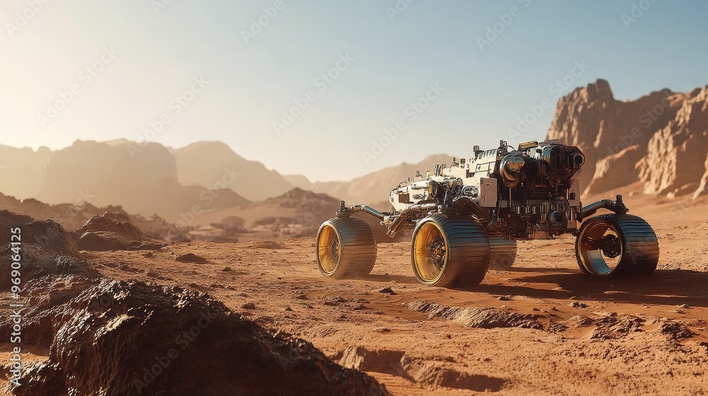 Autonomous AI-powered exploration rovers analyzing Martian terrain for ...