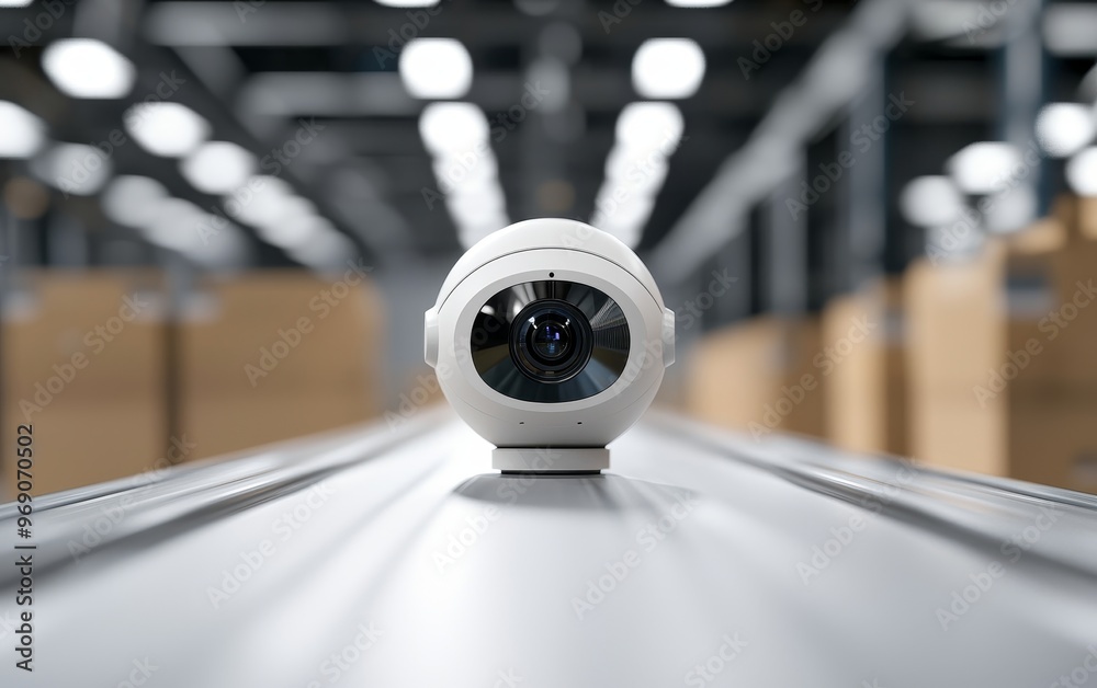 Robotic camera performing a 360-degree inspection of products on a ...