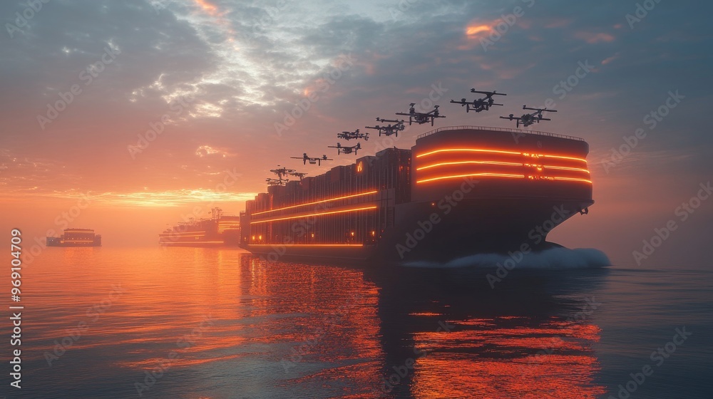 Futuristic drone-powered cargo ships navigating autonomously: Massive ...
