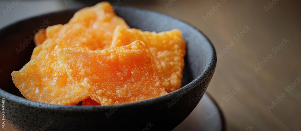 Japanese snack food deep fried fish bone senbei. with copy space image ...