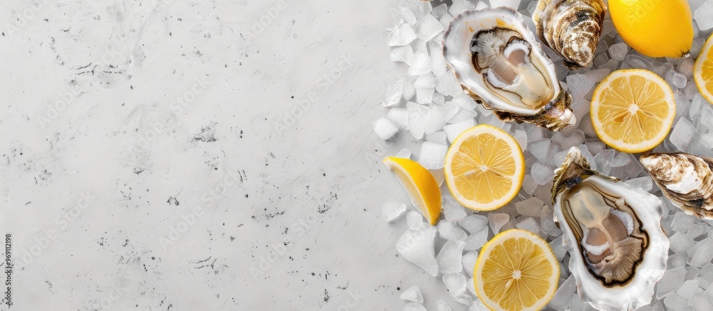 Oysters are a protein rich delicacy served raw with lemon against a ...
