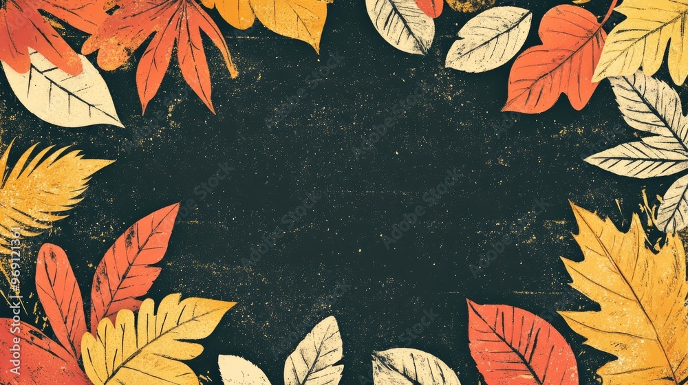 Retro illustration of a blank autumn invitation card with a ...