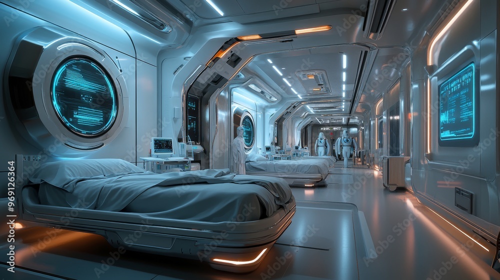 ภาพประกอบสต็อก Futuristic fully autonomous hospitals run by robots and ... ภาพประกอบสต็อก Futuristic fully autonomous hospitals run by robots and ...