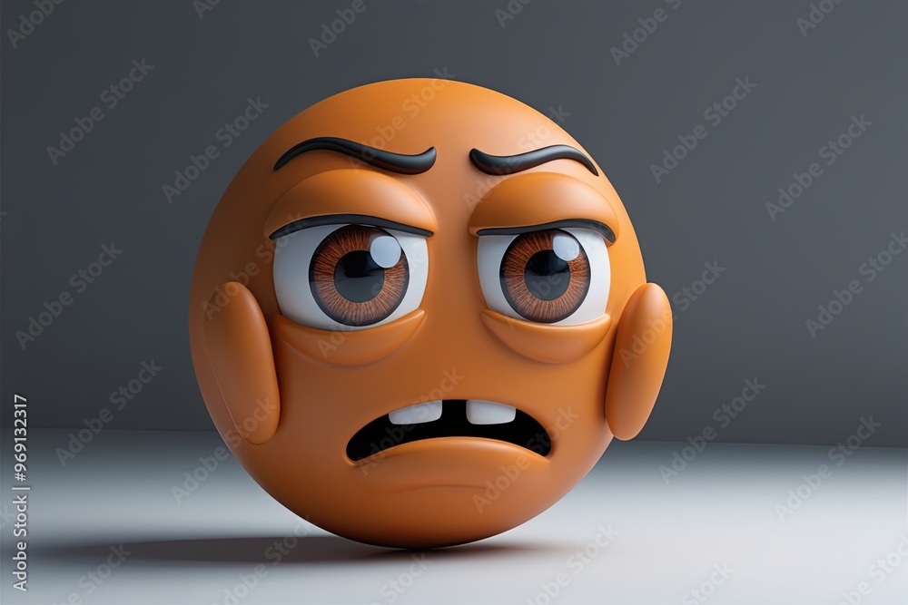 3D Representation of a Fearful Emoticon with Large Eyes and Nervous ...