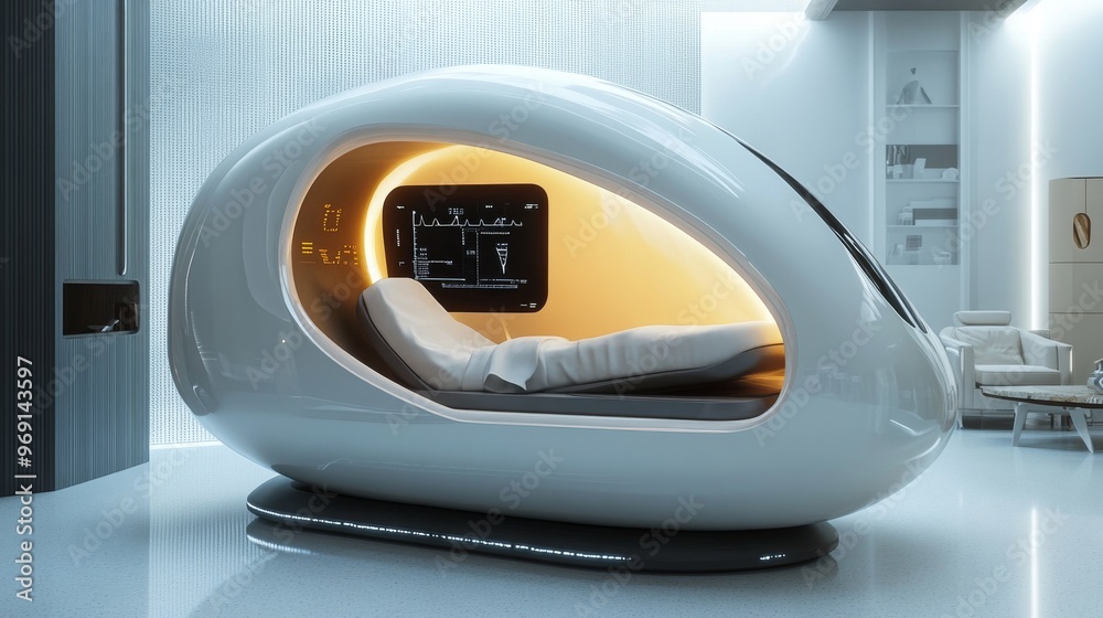 Futuristic medical diagnostic pods for instant health analysis: A sleek ...