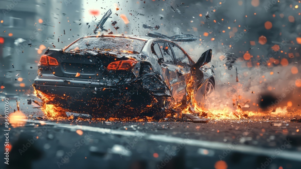 Burning Car Crash Fiery Wreckage Exploding Vehicle Aftermath Car Fire ...