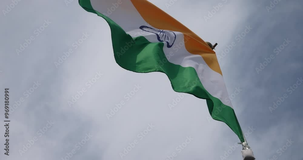 Indian flag fluttering against blue sky. Video flag of India, national ...
