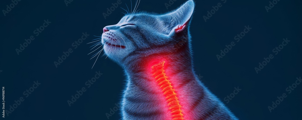 Cat's glowing red spine with visible tendons, showcasing physical ...