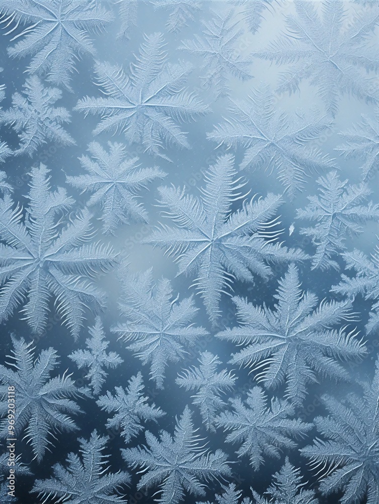 blue frost patterns on window, winter wonderland macro photography ...