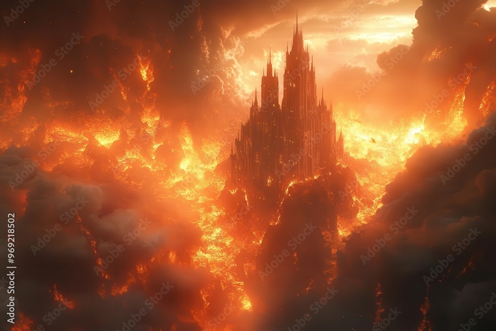 infernal citadel rising from lava demonic gargoyles hellfire storms ...